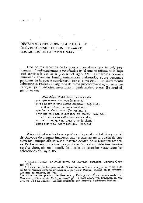 (PDF) Observaciones sobre la poesía de Quevedo desde el soneto" Miré a ...
