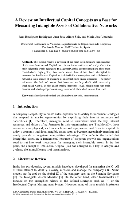 (PDF) A Review on Intellectual Capital Concepts as a Base for Measuring Intangible Assets of ...