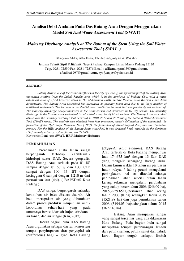 (PDF) Analisa Debit Andalan Pada Das Batang Arau Dengan Menggunakan Model Soil And Water ...