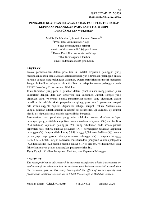 (PDF) Pengaruh Kualitas Pelayanan Dan Fasilitas Terhadap Kepuasan Pelanggan Pada Exist Foto Copy ...