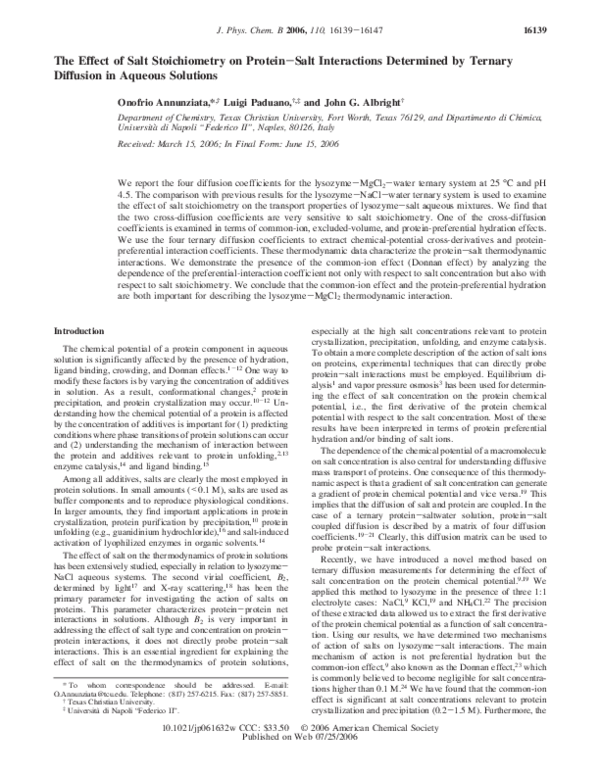 (PDF) The Effect of Salt Stoichiometry on Protein−Salt Interactions ...