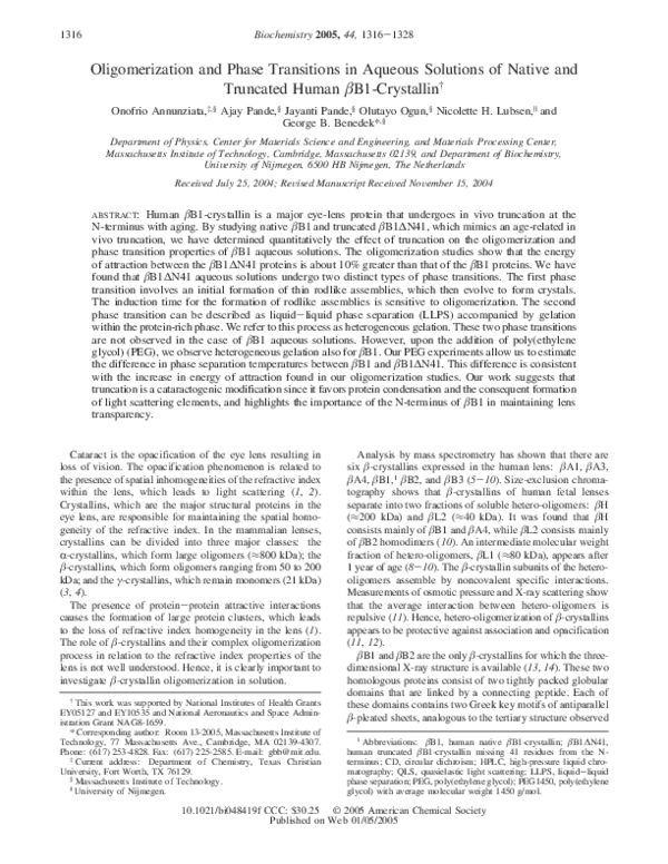 (PDF) Oligomerization and Phase Transitions in Aqueous Solutions of ...