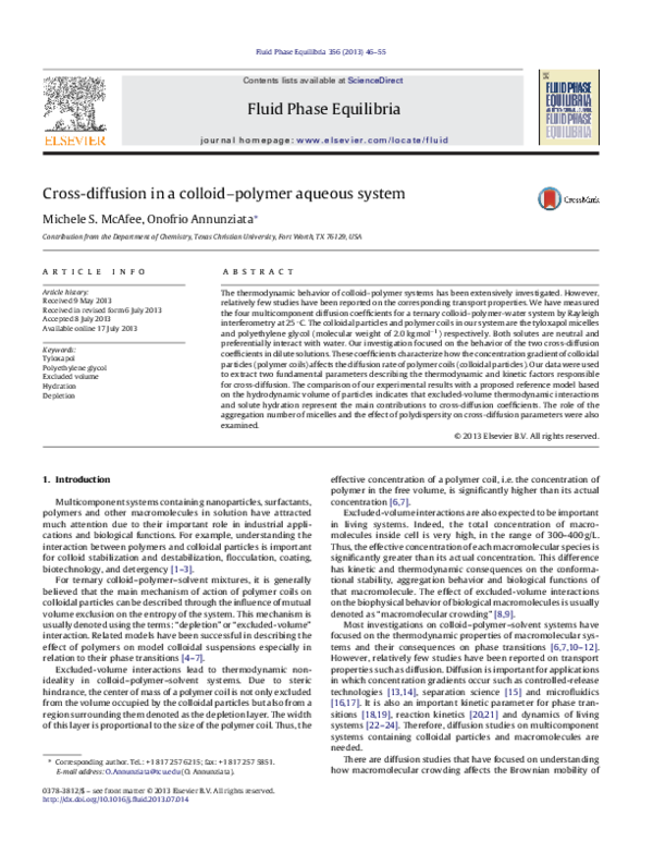 (PDF) Cross-diffusion in a colloid–polymer aqueous system