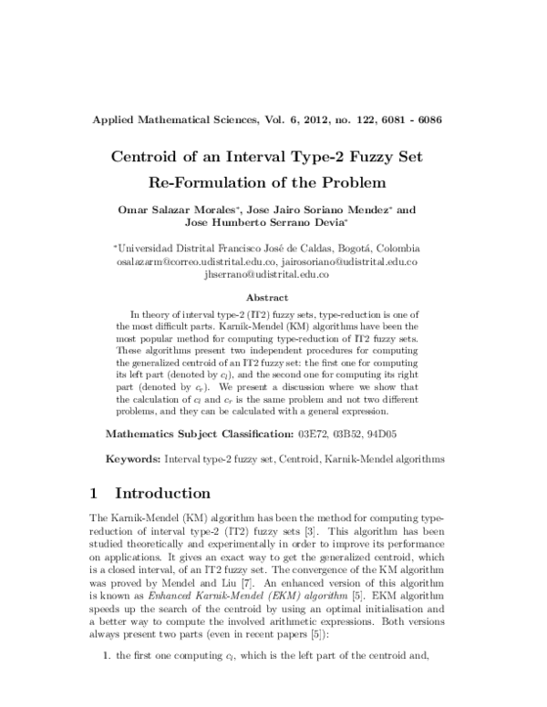 Pdf Centroid Of An Interval Type 2 Fuzzy Set Re Formulation Of The Problem