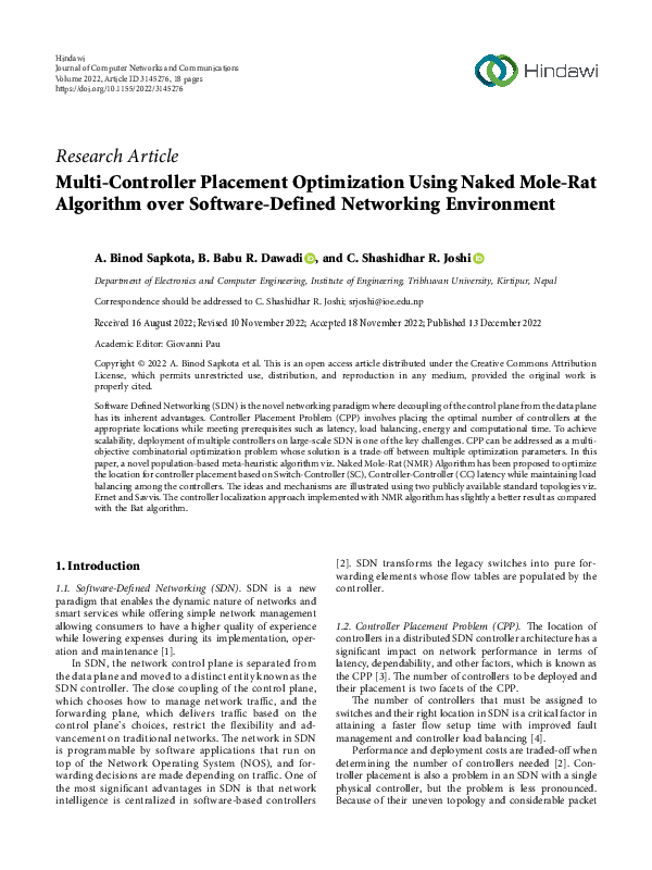 (PDF) Multi-Controller Placement Optimization Using Naked Mole-Rat Algorithm over Software ...