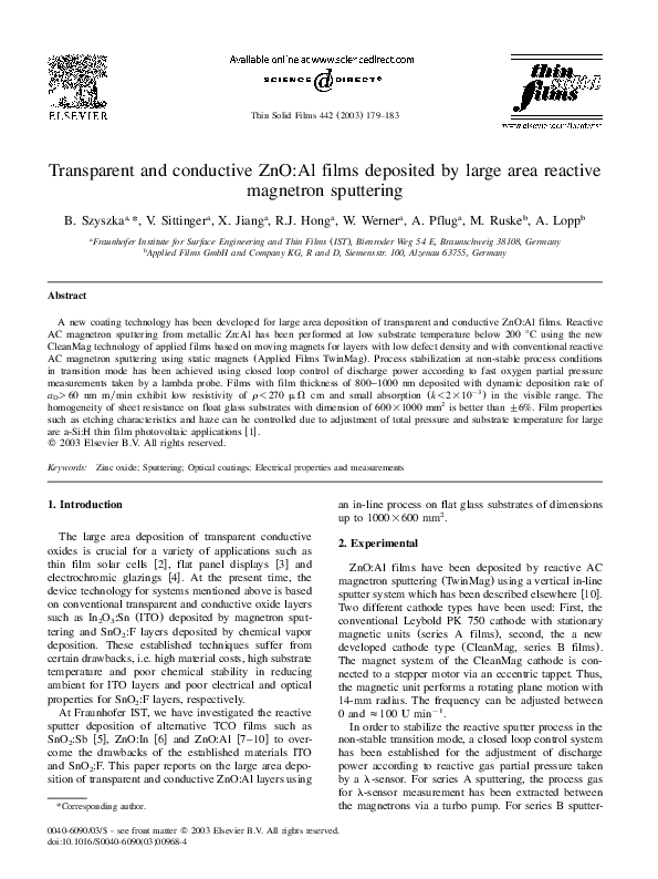 (PDF) Transparent and conductive ZnO:Al films deposited by large area ...