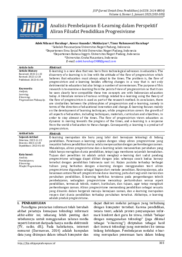 (PDF) Analisis Pembelajaran E-Learning dalam Perspektif Aliran Filsafat Pendidikan Progresivisme