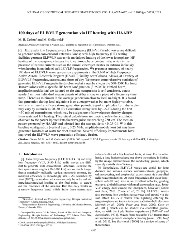 (PDF) 100 days of ELF/VLF generation via HF heating with HAARP