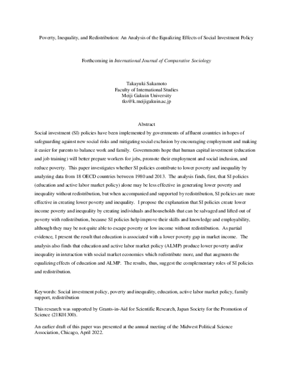 (PDF) Poverty, Inequality, and Redistribution: An Analysis of the ...