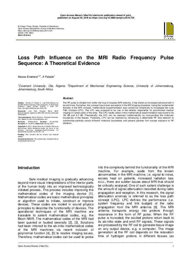 (PDF) Loss Path Influence on the MRI Radio Frequency Pulse Sequence: A ...
