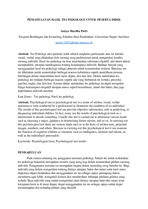(DOC) PEMANFAATAN HASIL TES PSIKOLOGI UNTUK PESERTA DIDIK