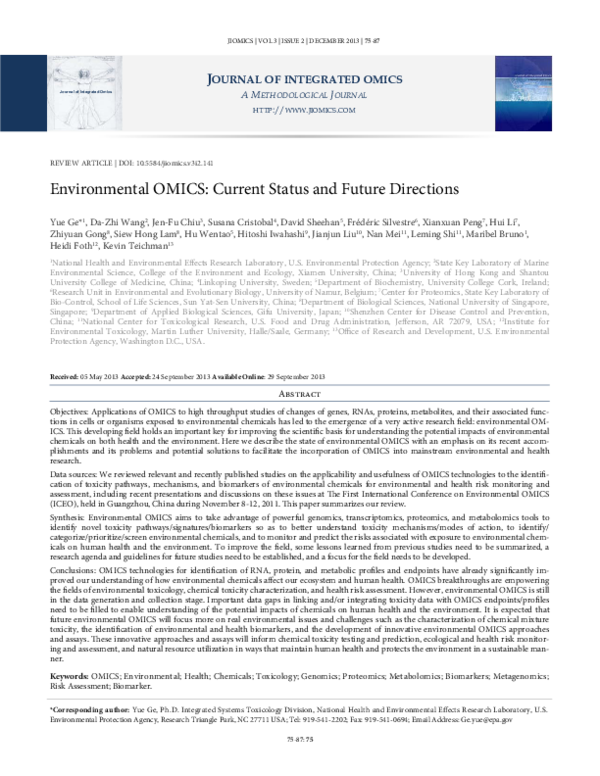 (PDF) Environmental OMICS: Current Status and Future Directions