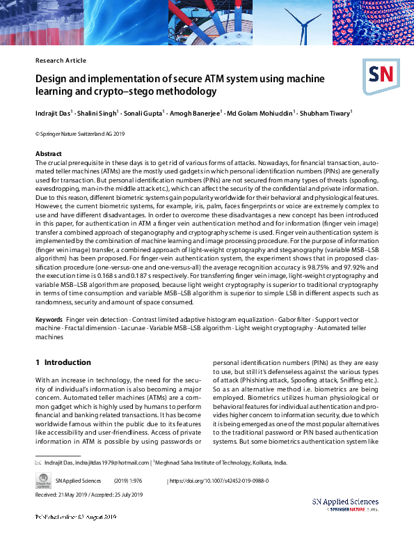 (PDF) Design and implementation of secure ATM system using machine learning and crypto–stego ...