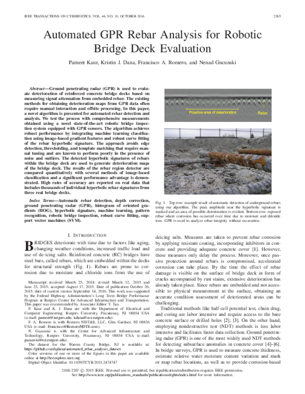 Pdf Automated Gpr Rebar Analysis For Robotic Bridge Deck Evaluation