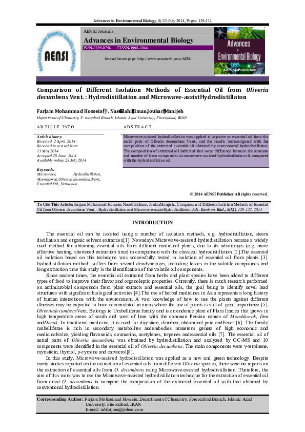 (PDF) Comparison of Different Isolation Methods of Essential Oil from ...