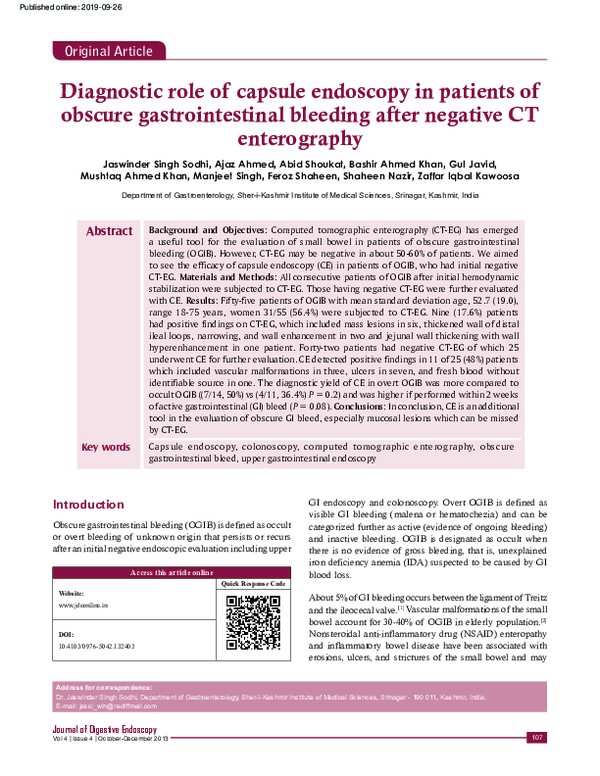 (PDF) Diagnostic role of capsule endoscopy in patients of obscure ...