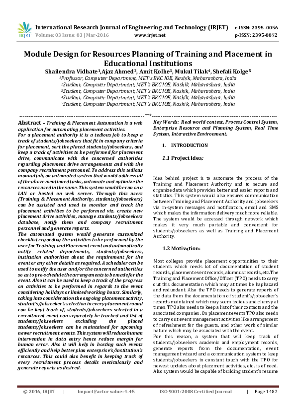 (PDF) Module Design for Resources Planning of Training and Placement in ...