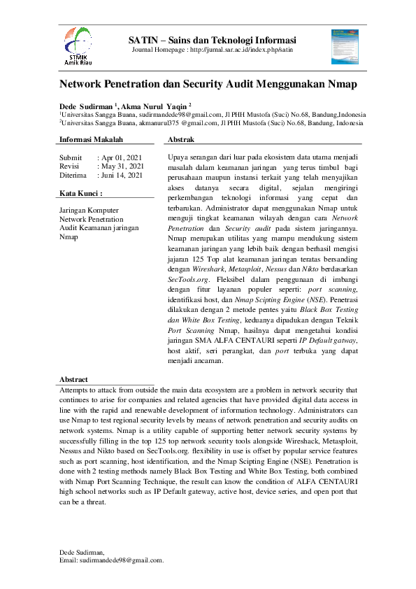 (PDF) Network Penetration dan Security Audit Menggunakan Nmap | Dede Sudirman - Academia.edu