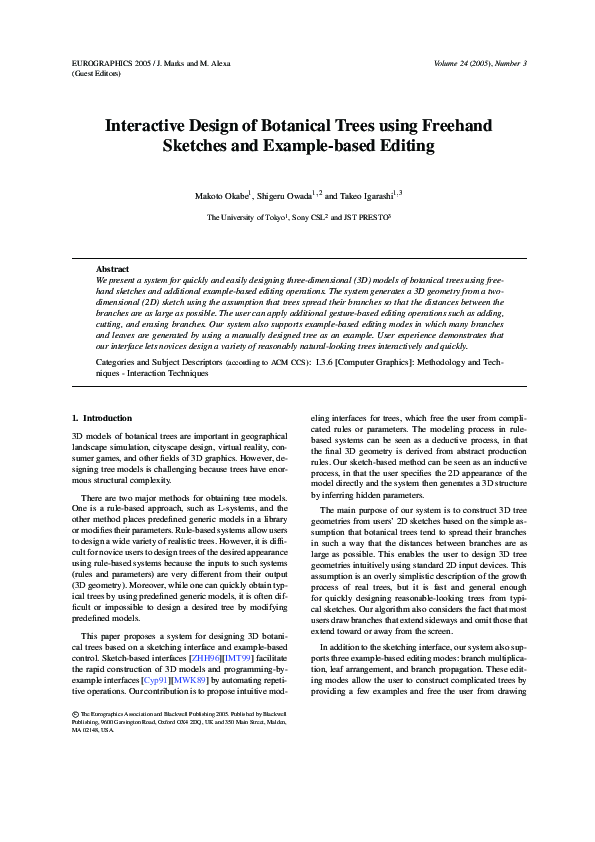 Pdf Interactive Design Of Botanical Trees Using Freehand Sketches And Example Based Editing