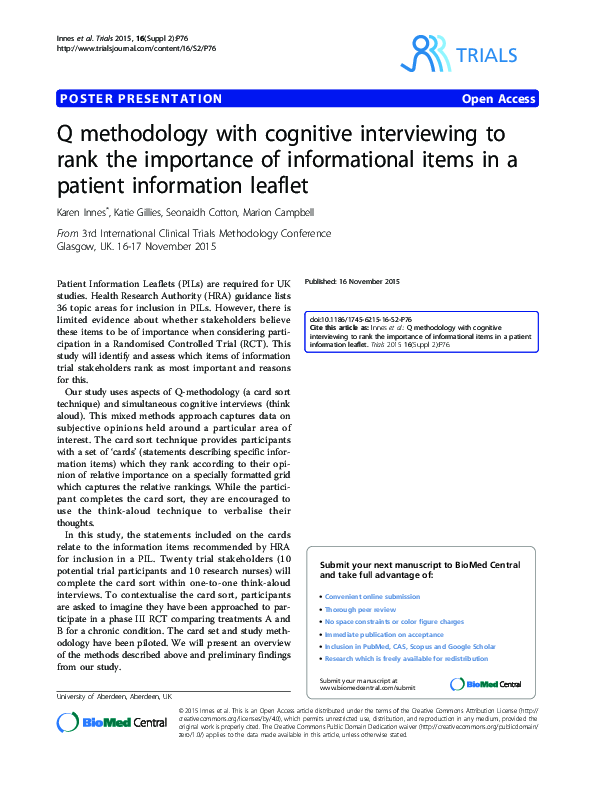 (PDF) Q methodology with cognitive interviewing to rank the importance of informational items in ...