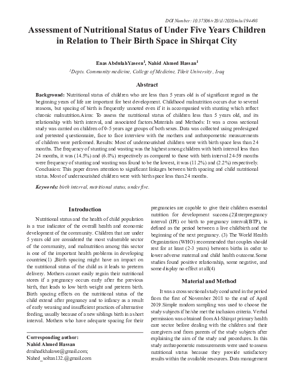 (PDF) Assessment of Nutritional Status of Under Five Years Children in ...