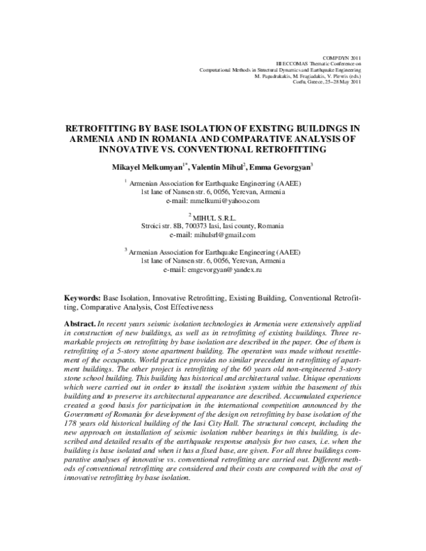(PDF) Retrofitting by Base Isolation of Existing Buildings in Armenia ...