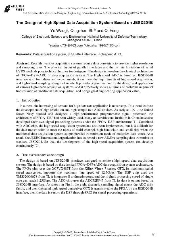 (PDF) The Design of High Speed Data Acquisition System Based on JESD204B