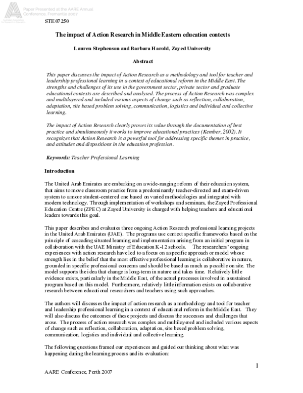 (PDF) The impact of Action Research in Middle Eastern education contexts
