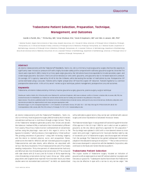 (PDF) Trabectome Patient Selection, Preparation, Technique, Management ...