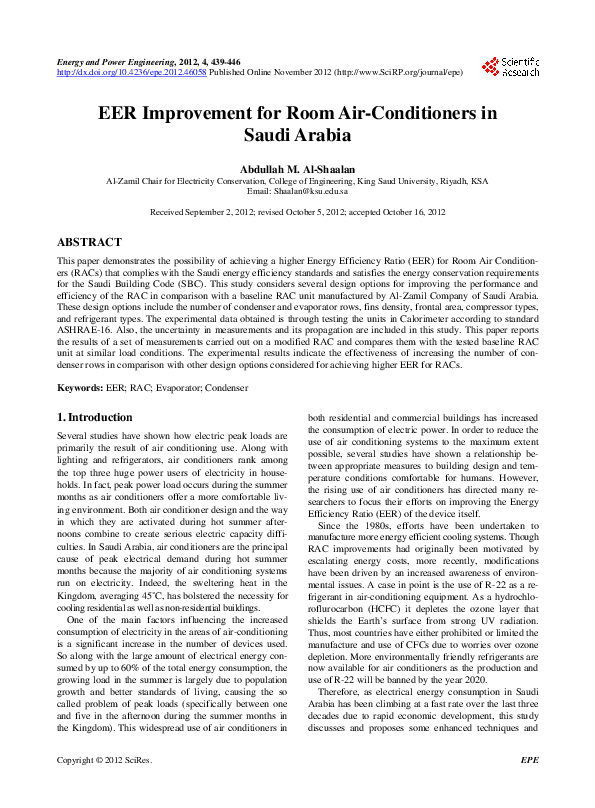 (PDF) EER Improvement for Room Air-Conditioners in Saudi Arabia