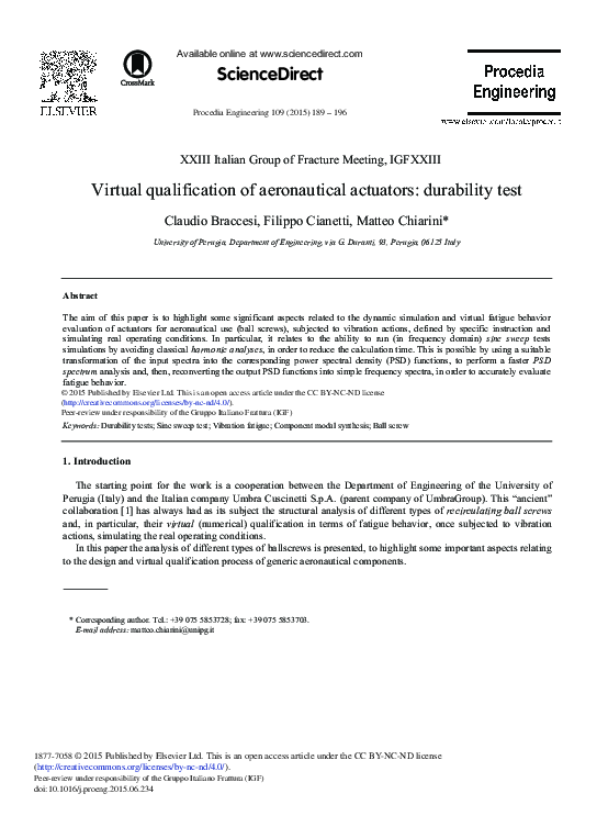 (PDF) Virtual Qualification of Aeronautical Actuators: Durability Test