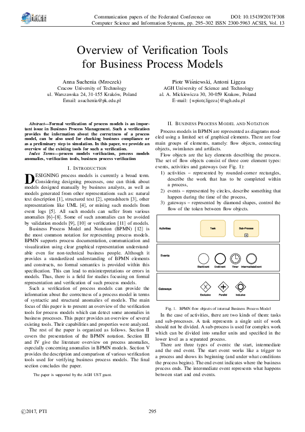 (PDF) Overview of Verification Tools for Business Process Models