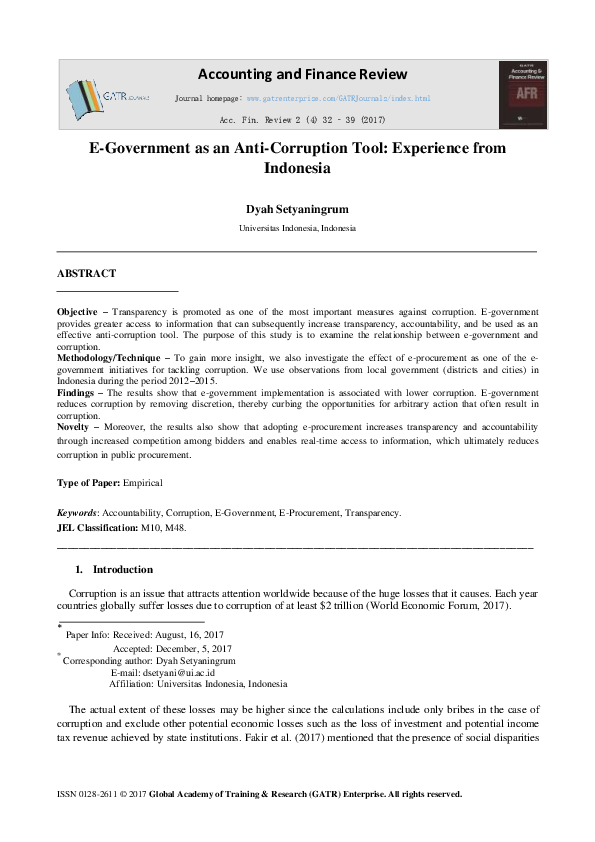 (PDF) E-Government as an Anti-Corruption Tool: Experience from Indonesia