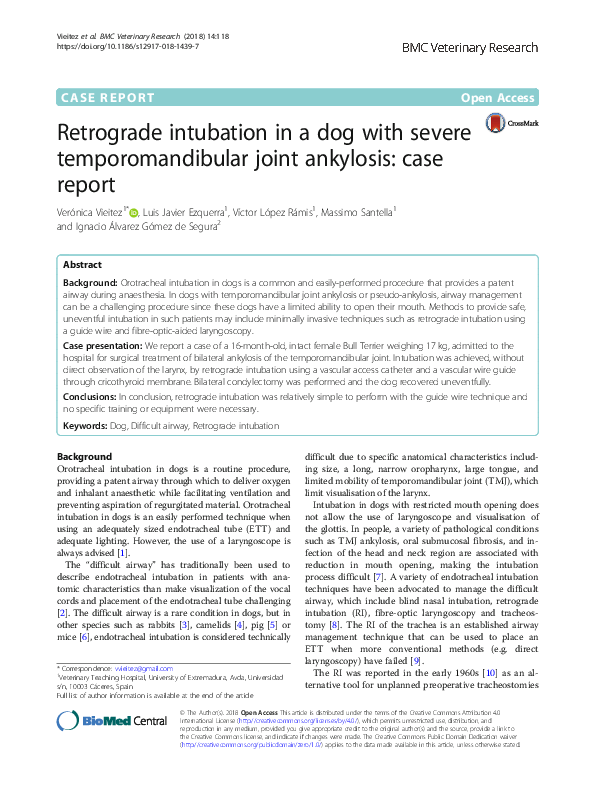 (PDF) Retrograde intubation in a dog with severe temporomandibular ...