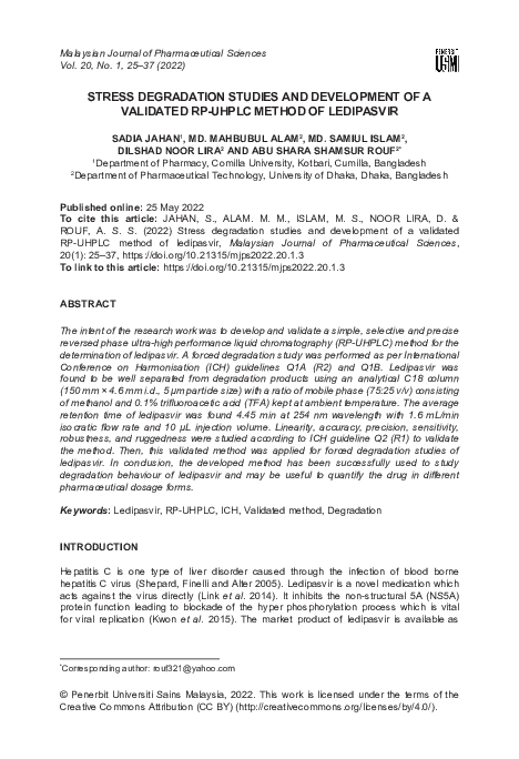 Stress Degradation Studies and Development of a Validated RP-UHPLC Method of Ledipasvir