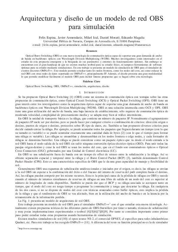 (PDF) Arquitectura y diseño de un modelo de red OBS para simulación