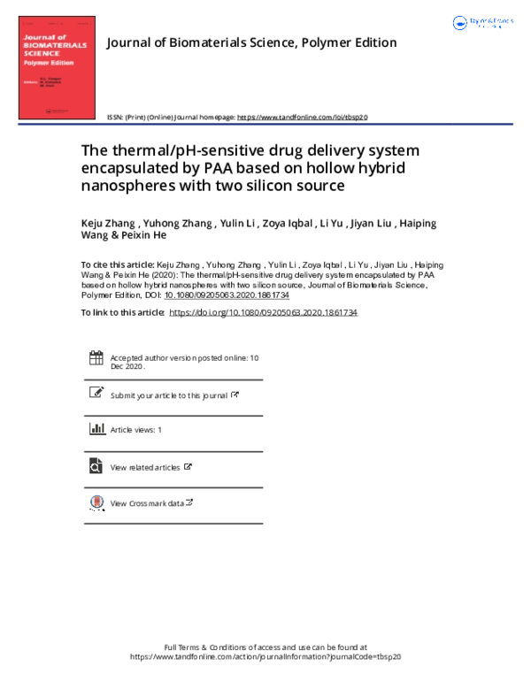 (PDF) The thermal/pH-sensitive drug delivery system encapsulated by PAA based on hollow hybrid ...