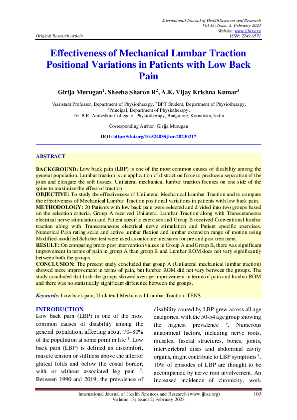 (PDF) Effectiveness of Mechanical Lumbar Traction Positional Variations ...
