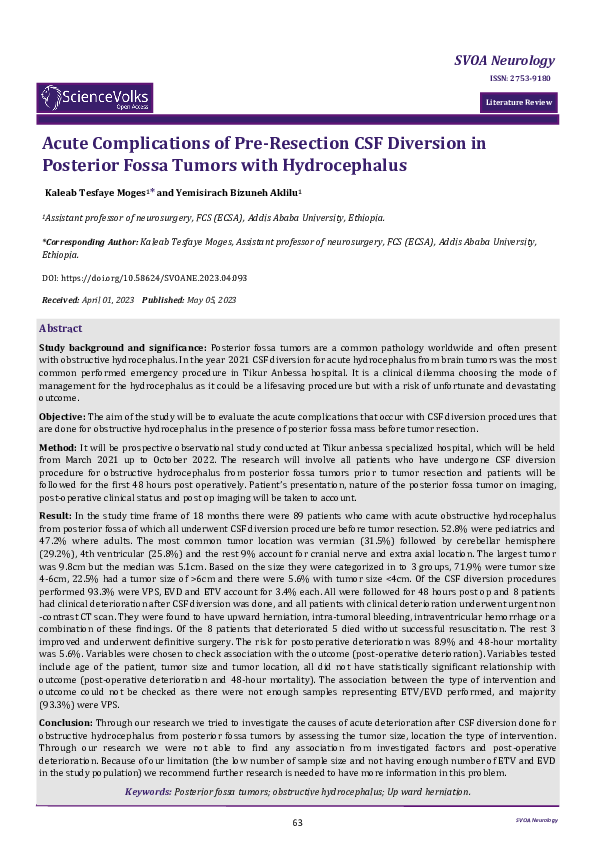 (PDF) Acute Complications of Pre-Resection CSF Diversion in Posterior ...