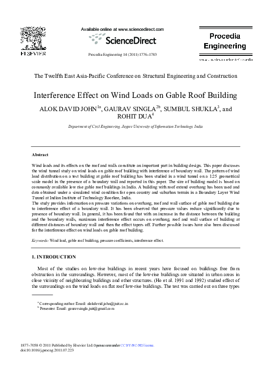 (PDF) Interference Effect on Wind Loads on Gable Roof Building