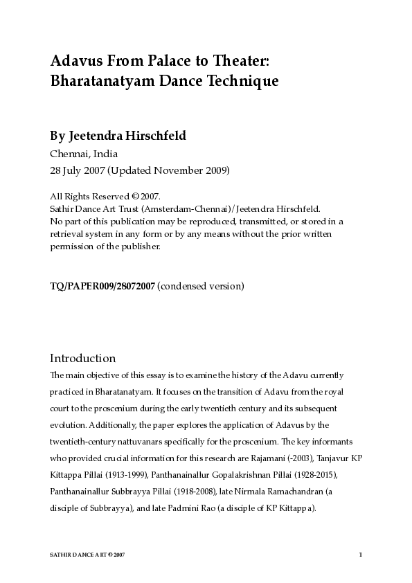 (PDF) Adavus From Palace to Theater: Bharatanatyam Dance Technique (2007)