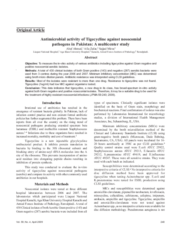 (PDF) Antimicrobial activity of tigecycline against nosocomial ...