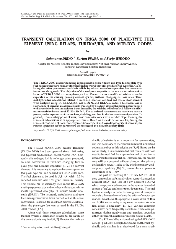 (PDF) Transient calculation on TRIGA 2000 of plate-type fuel element ...