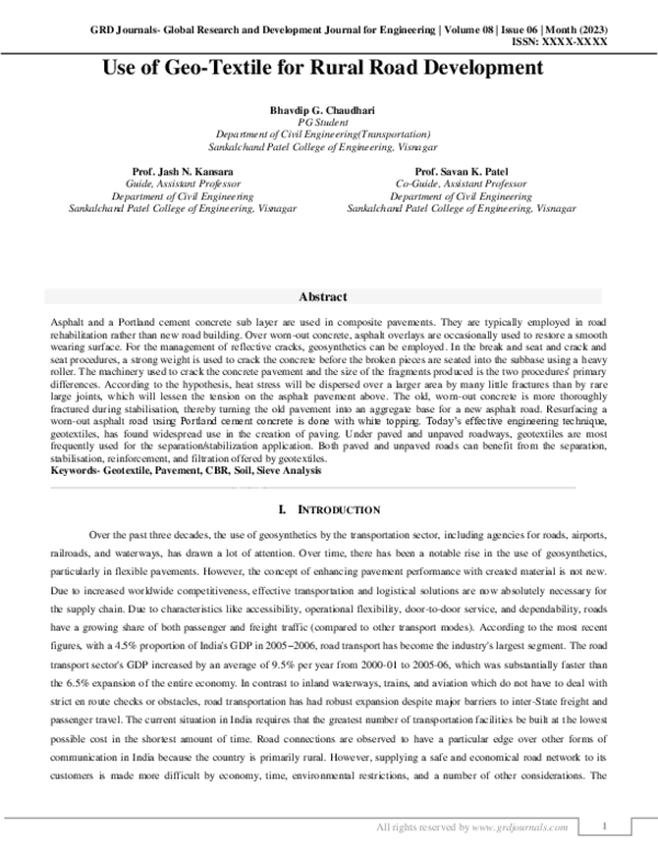 (PDF) Use of Geo-Textile for Rural Road Development