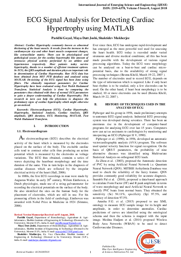 (PDF) ECG Signal Analysis for Detecting Cardiac Hypertrophy using MATLAB
