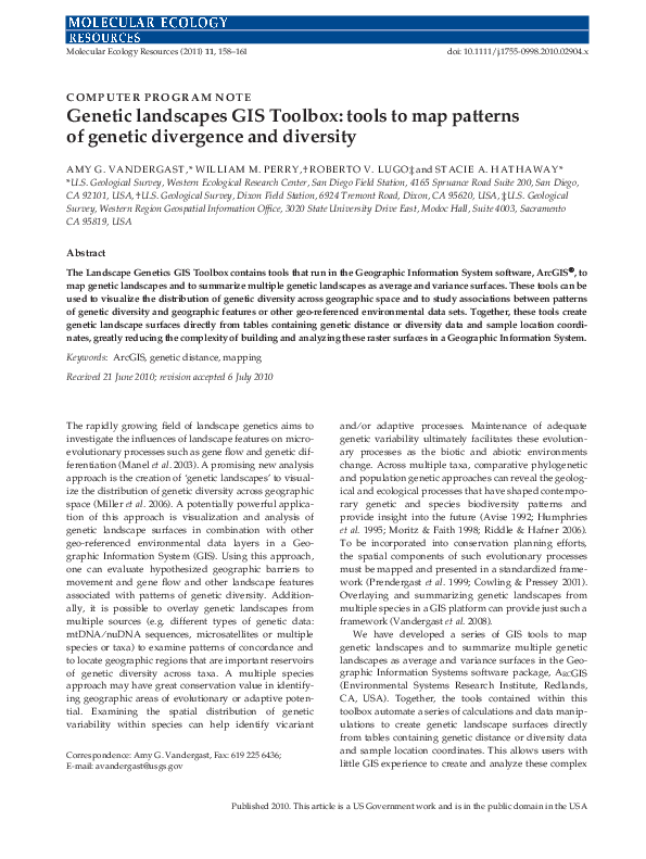 (PDF) Genetic landscapes GIS Toolbox: tools to map patterns of genetic ...