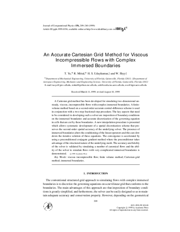 Pdf An Accurate Cartesian Grid Method For Viscous Incompressible Flows With Complex Immersed