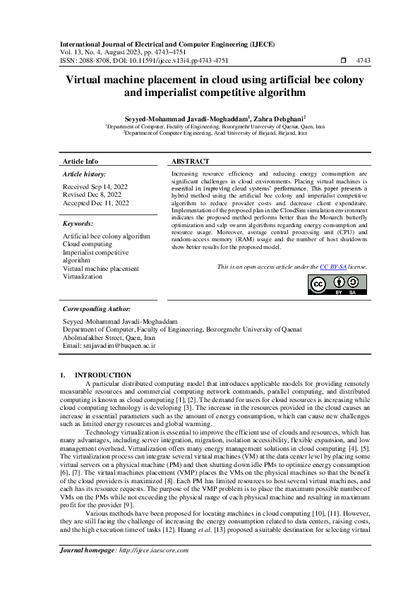 (PDF) Virtual machine placement in cloud using artificial bee colony and imperialist competitive ...