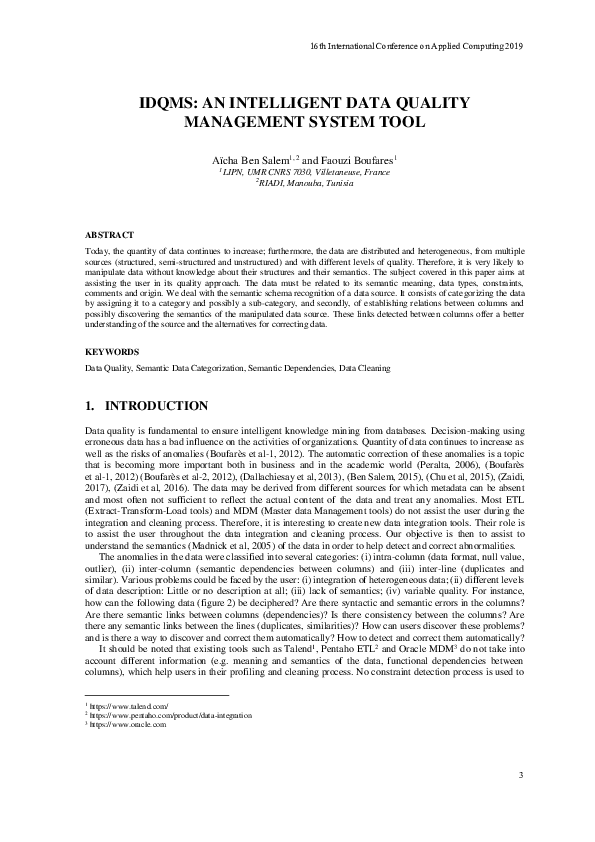(PDF) Idqms: An Intelligent Data Quality Management System Tool