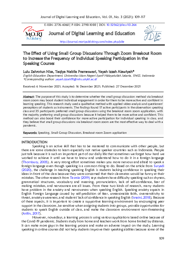 (PDF) The Effect of Using Small Group Discussions Through Zoom Breakout ...